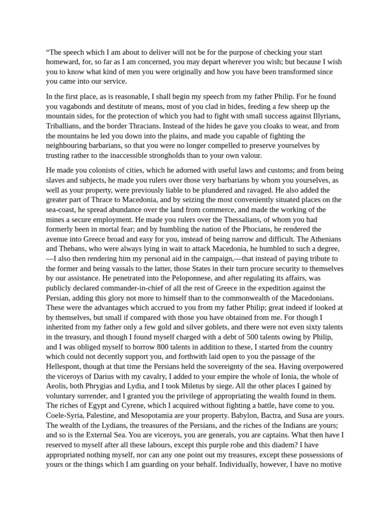 Speech of Alexander The Great at Opis | PDF | Macedonia (Ancient ...
