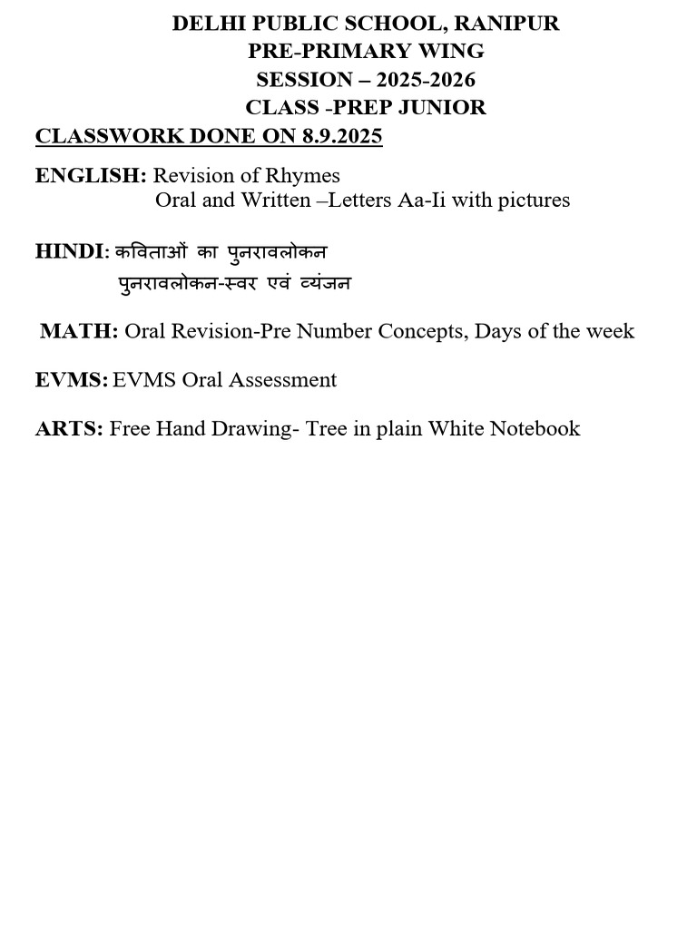Daily Work Prep Junior Day 8.9.25 | PDF