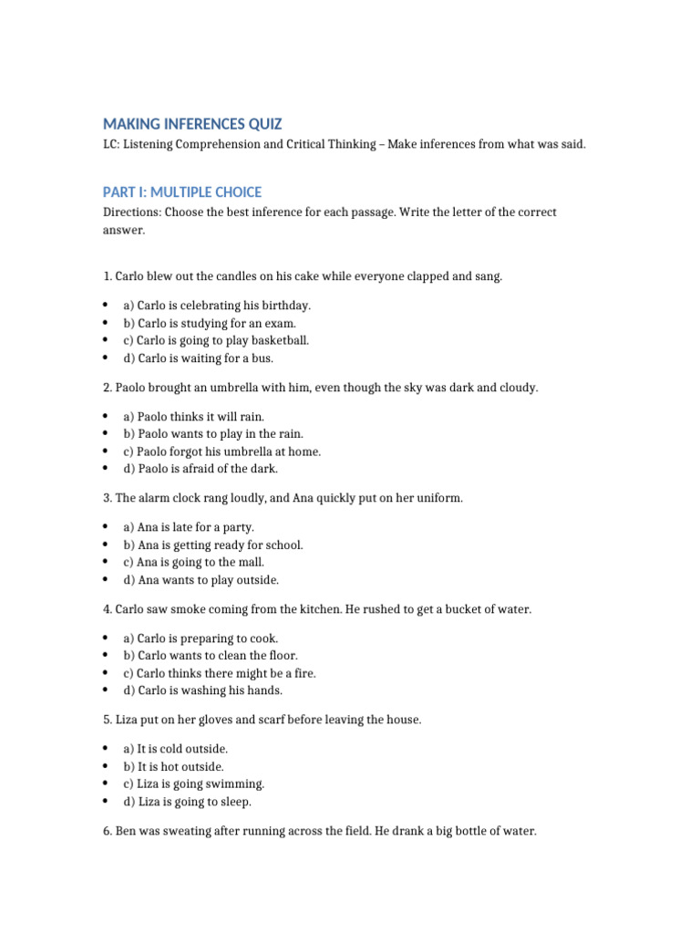 Making Inferences Quiz | PDF