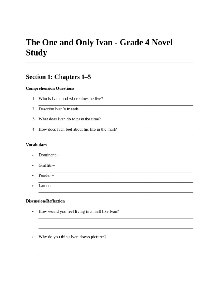 The One and Only Ivan: Grade 4 Study Guide | PDF