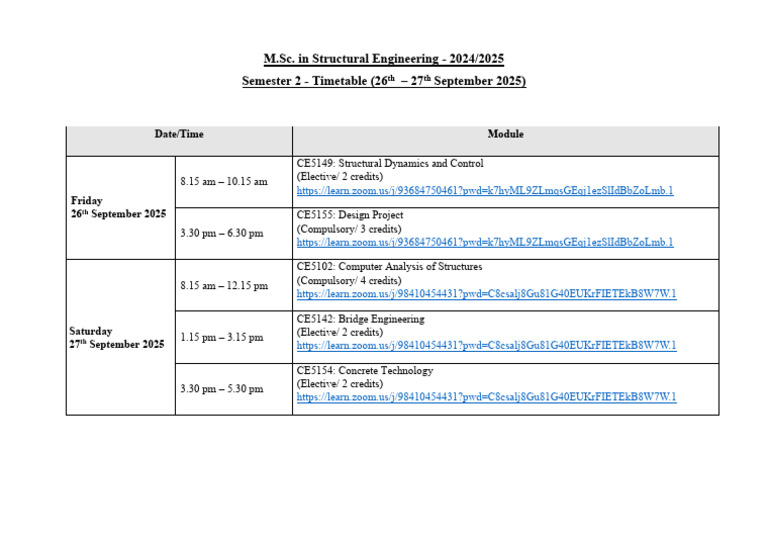 Semester 2 - Timetable Week 12 | PDF