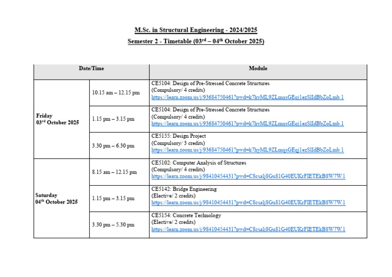Semester 2 - Timetable Week 13 | PDF