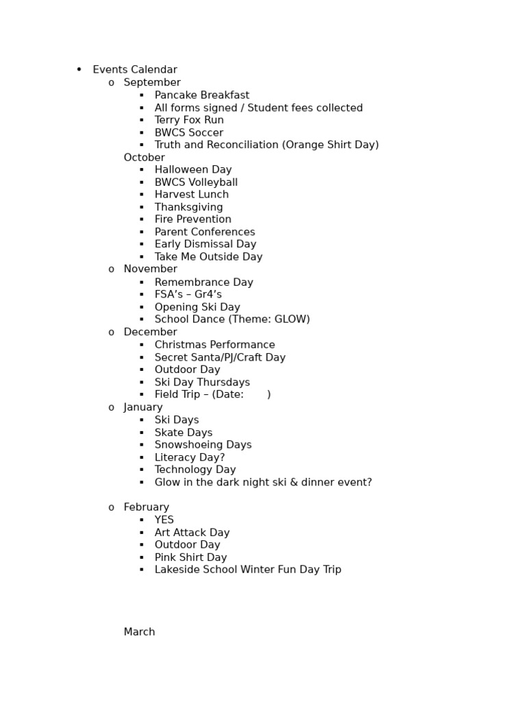 BWCS Events Calendar | PDF