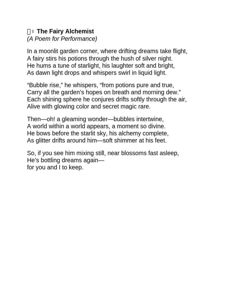 Enchanting Poem: The Fairy Alchemist | PDF