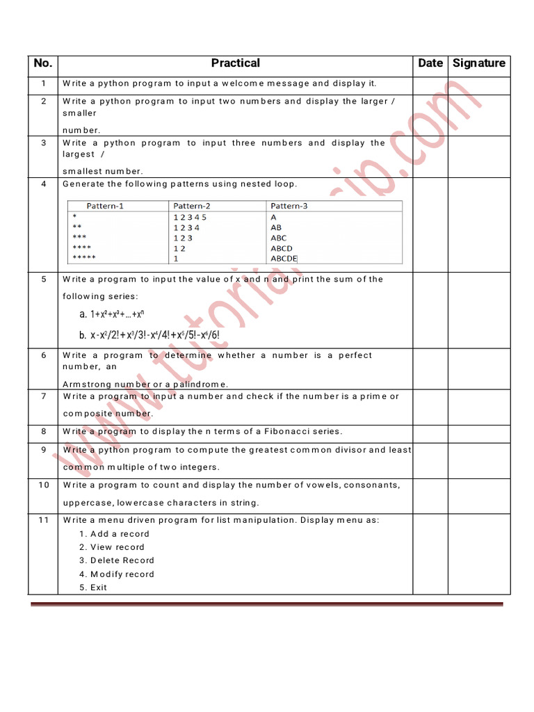 No. Practical Date Signature | PDF | Recreational Mathematics | Number ...