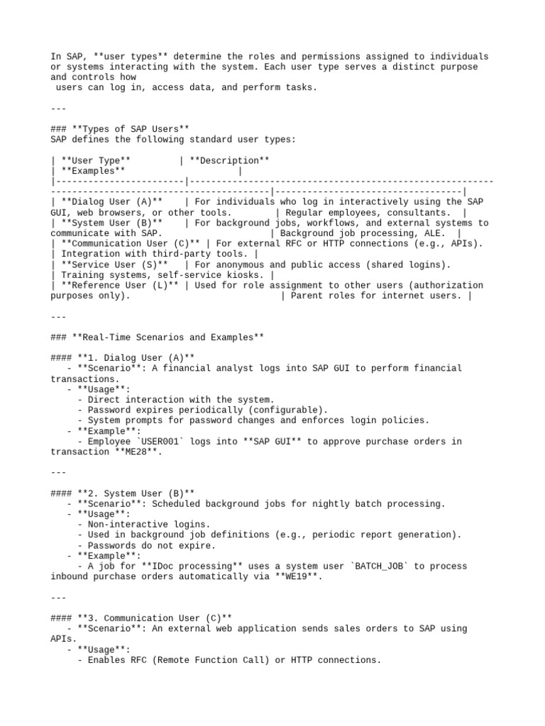 User Types in Sap | PDF | Password | User (Computing)