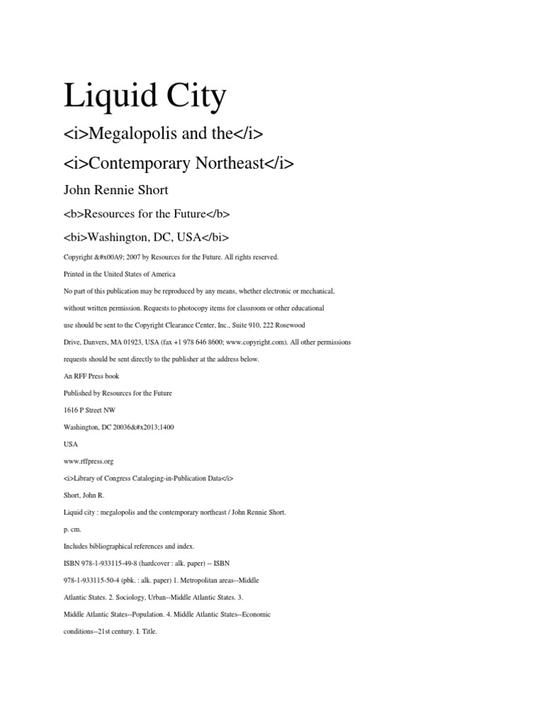 Liquid City | PDF | Metropolitan Statistical Area | Metropolitan Area