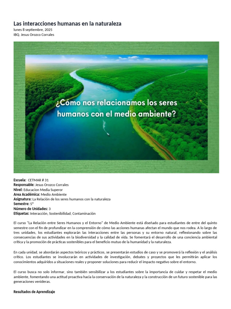 Interacciones Humanas y Naturaleza | PDF | Sustentabilidad | Contaminación