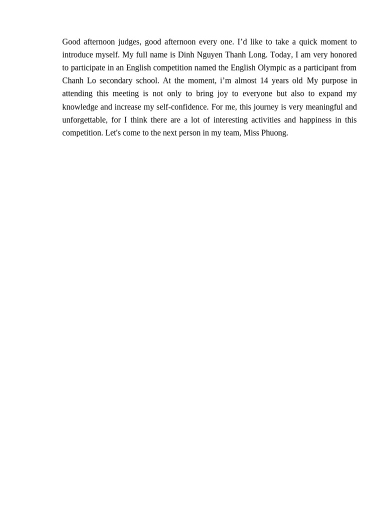 Introduction Speech for English Competition | PDF