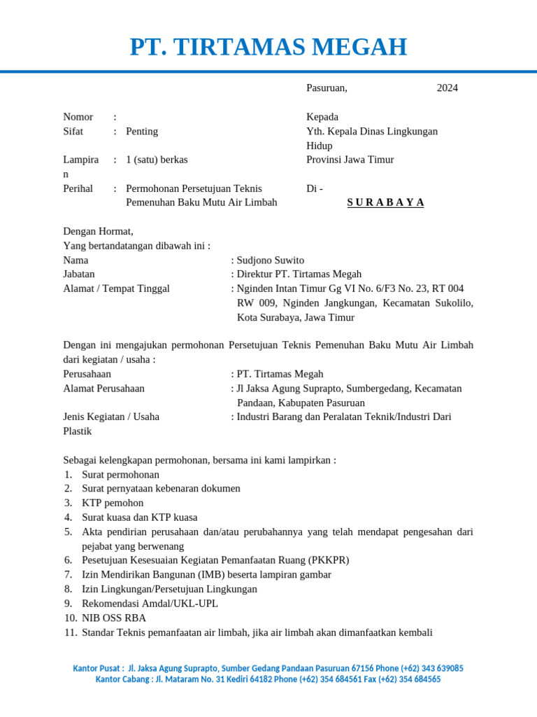 Surat Permohonan Pertek BMAL | PDF