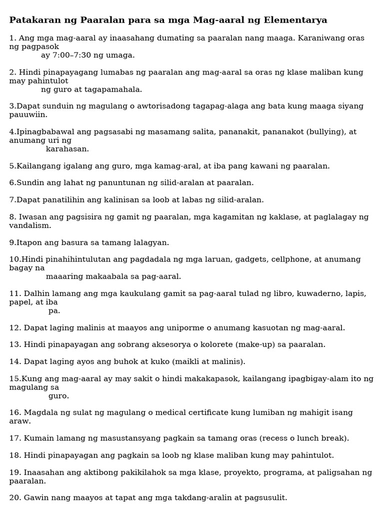 Patakaran Ng Paaralan Para Sa Mga Mag | PDF