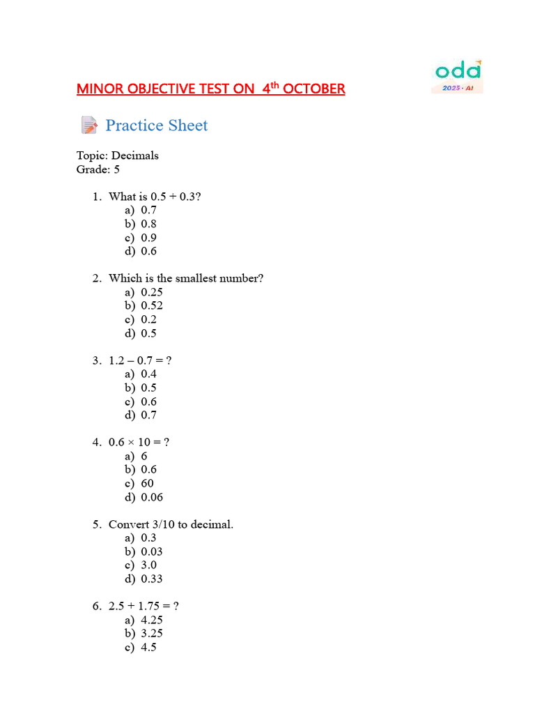 Grade-5 Practice Paper | PDF