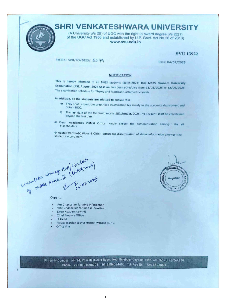 MBBS Examination (RS) August 2025 Phase-II, 2023 | PDF