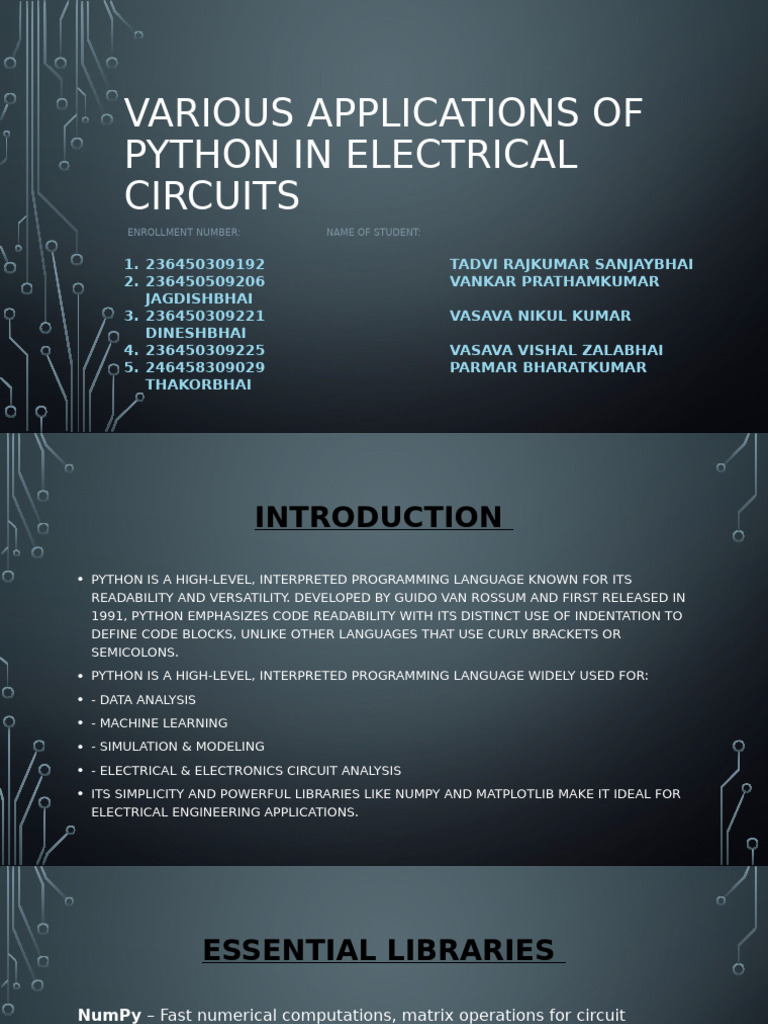 Various Applications of Python in Electrical Circuits Presentation 1 | PDF | Python (Programming ...