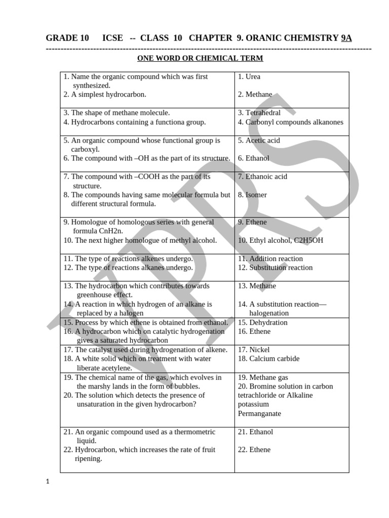 Grade 10 ICSE Organic Chemistry Guide | PDF | Alkene | Ethylene