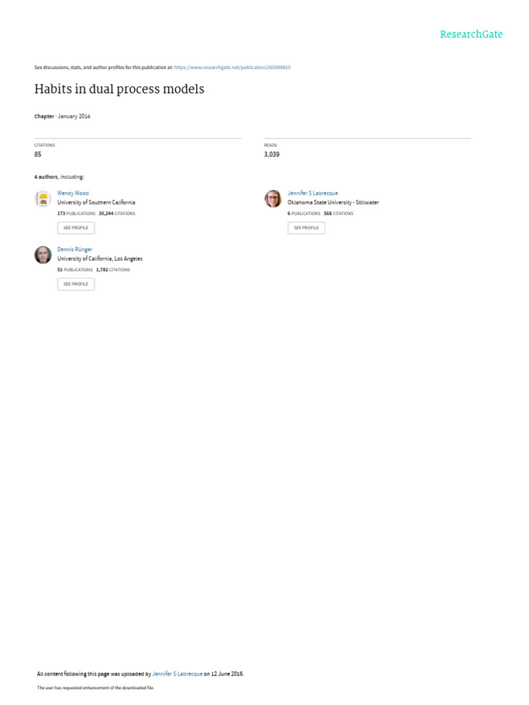 Wood Labrecque Lin Ruenger2014-Habits in Dual Process Models of Behavior | PDF | Habits | Basal ...