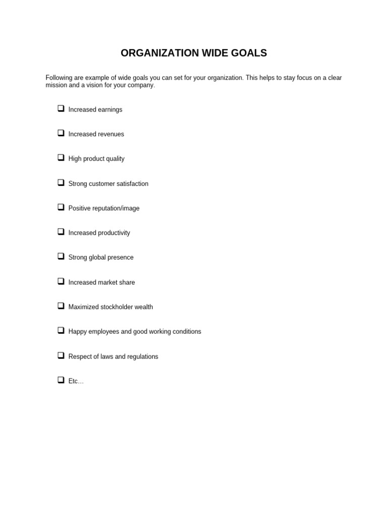 Organization Wide Goals | PDF