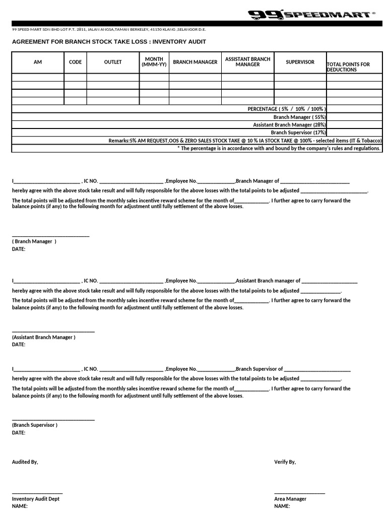 NEW (BOD) Deduction Form (Product Loss) - 2025 | PDF | Business