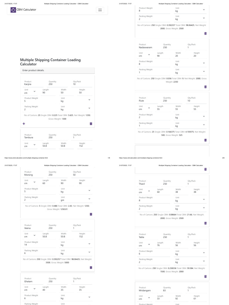 Multiple Shipping Container Loading Calculator _ CBM Calculator | PDF ...