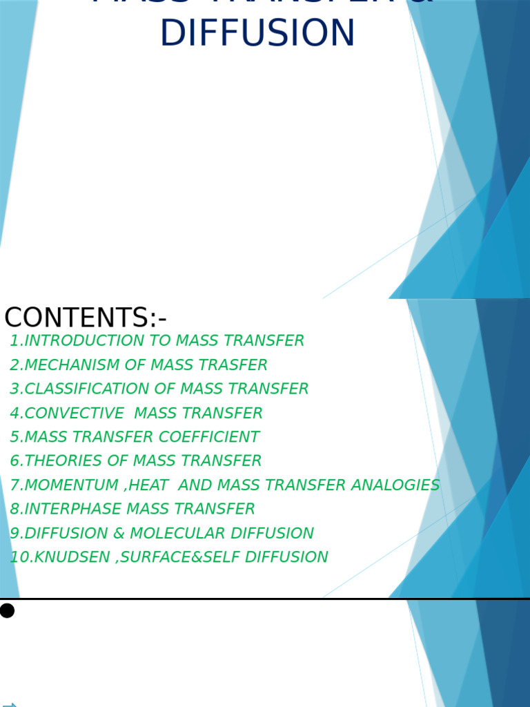 Mass Transfer and Diffusion Overview | PDF | Boundary Layer | Diffusion