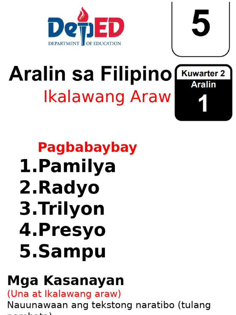 Filipino 5 q2 Week 1 Day 2 (MATATAG CURRICULUM) | PDF