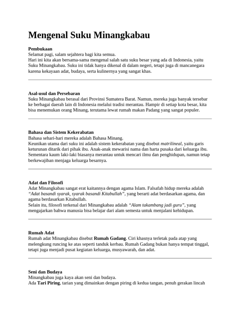 Mengenal Suku Minangkabau | PDF