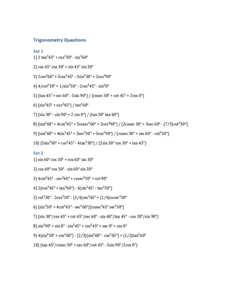 Trigonometry Questions | PDF