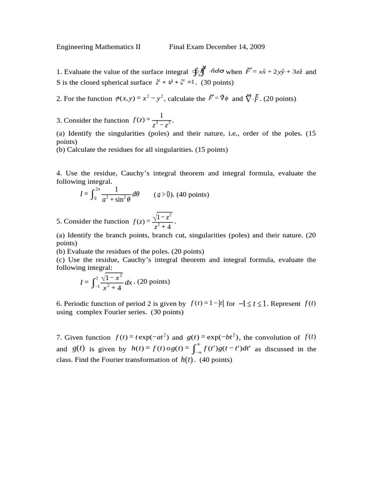 Engineering Mathematics II Final Exam Guide | PDF | Harmonic Analysis ...