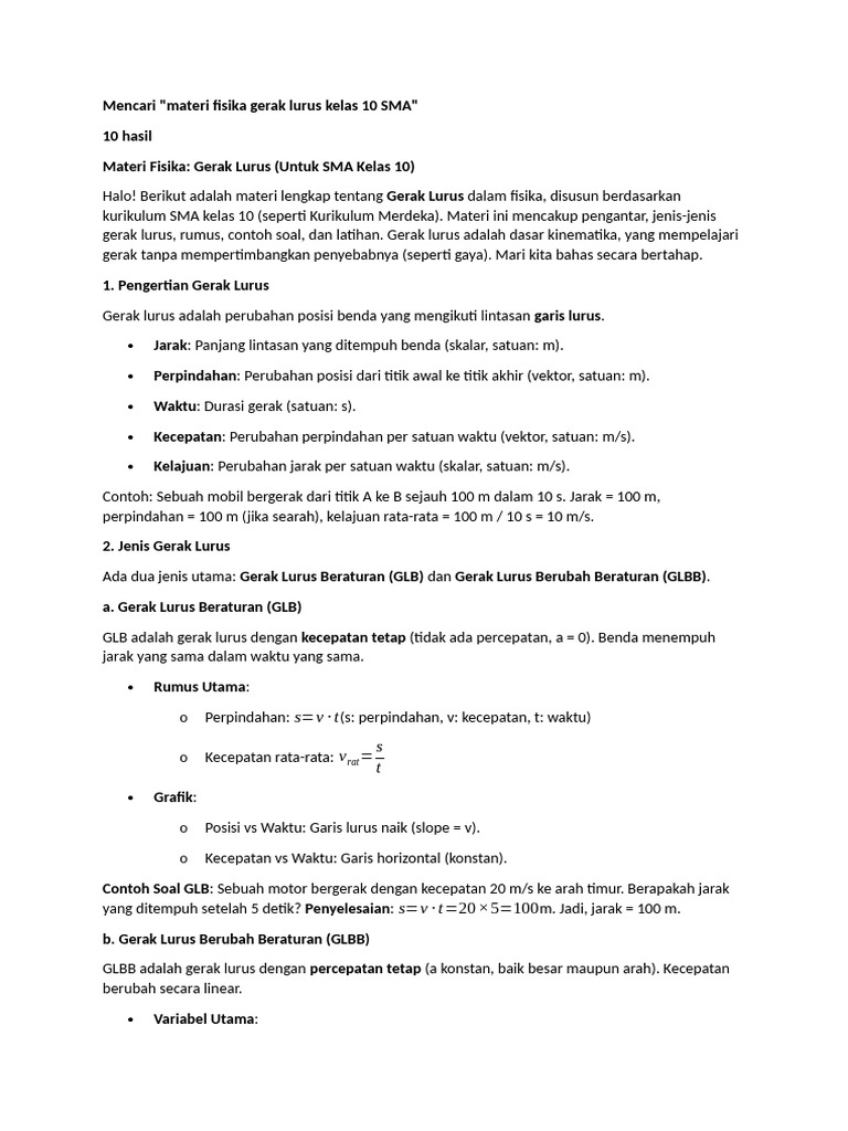 Materi Fisika Gerak Lurus | PDF