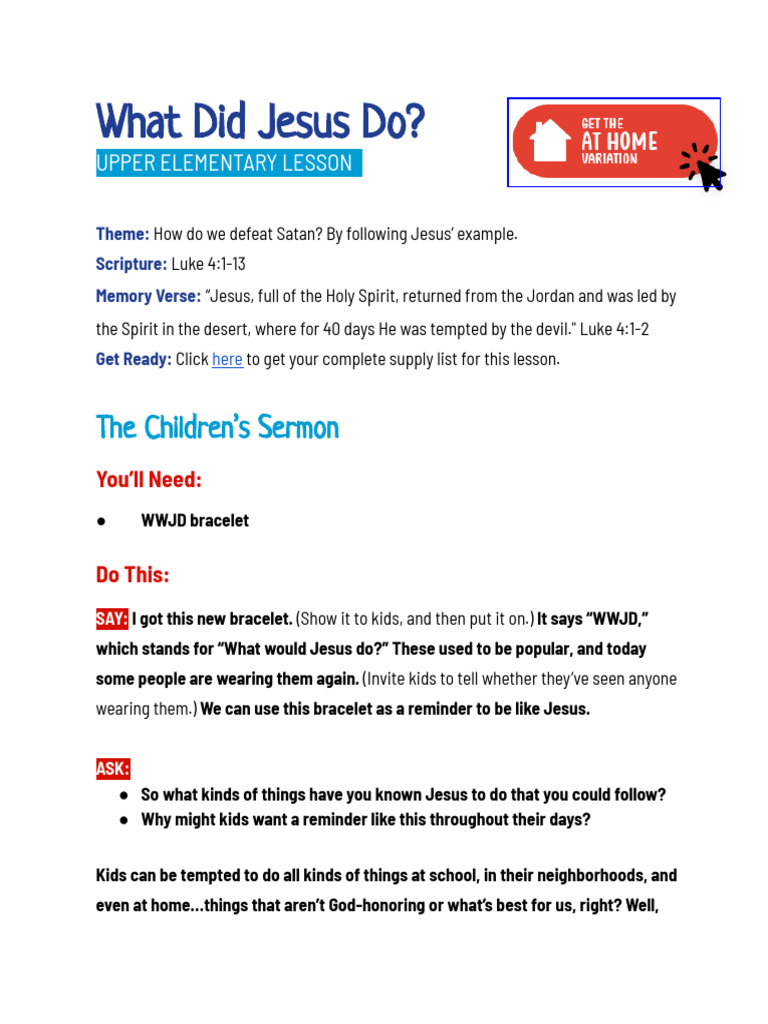 What Did Jesus Do Upper Elementary Lesson | PDF | Satan | Jesus