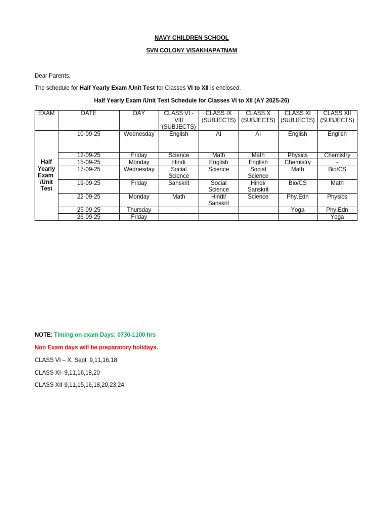 Secondary Exam Schedule | PDF