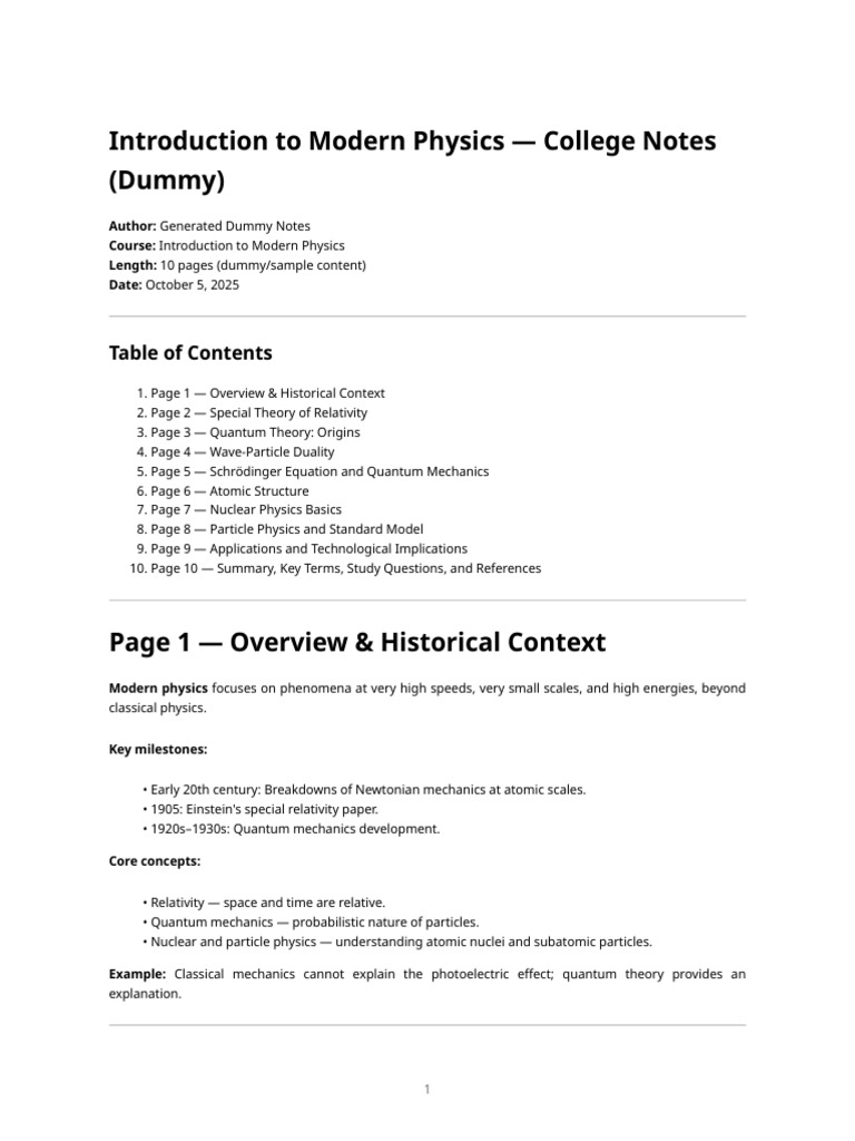 Modern Physics College Notes Guide | PDF | Quantum Mechanics | Electron