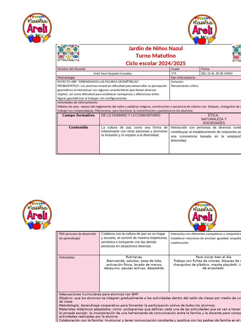 Planeacion Del 16 Al 20 de Junio | PDF | Educación de la primera infancia