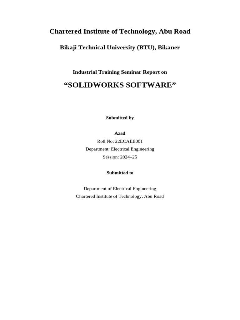 SolidWorks Seminar Training Report Azad | PDF | Computer Aided Design ...