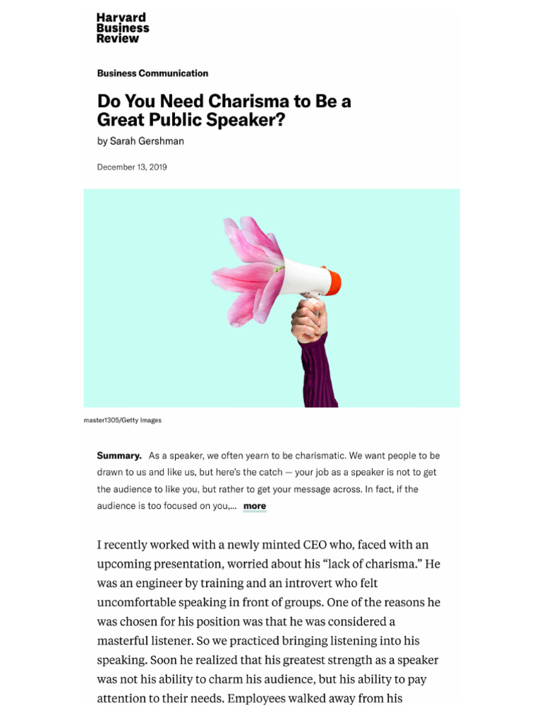 HBR-Do You Need Charisma To Be A Great Public Speaker | PDF