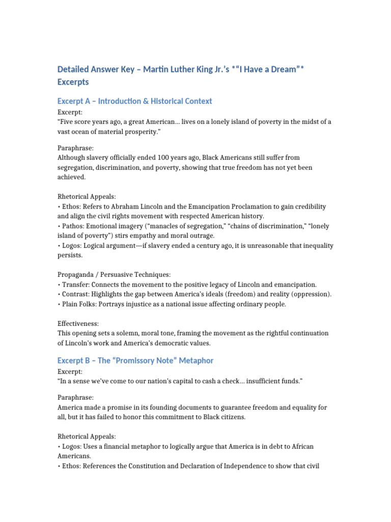 MLK's "I Have a Dream" Speech Analysis | PDF