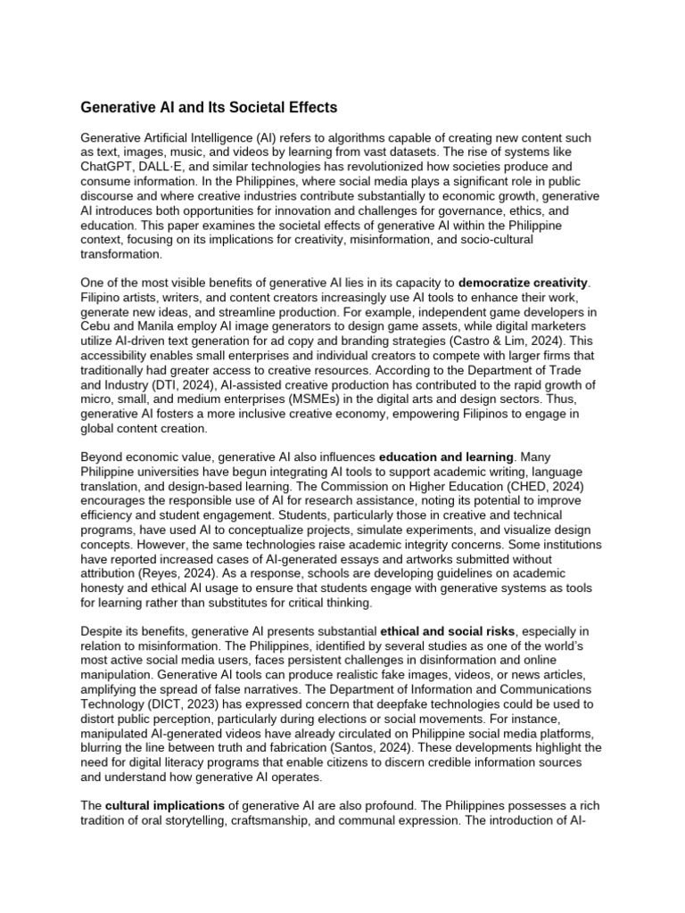 Societal Impact of Generative AI in the Philippines | PDF | Artificial ...