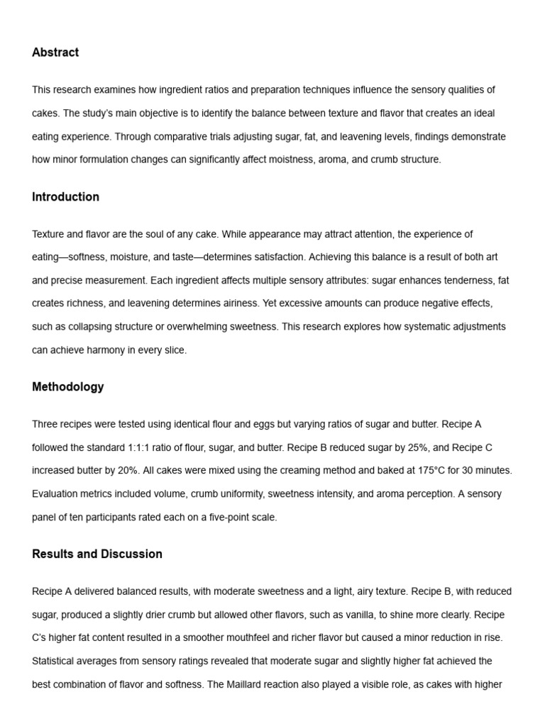 Optimizing Cake Texture and Flavor | PDF | Breads | Cakes