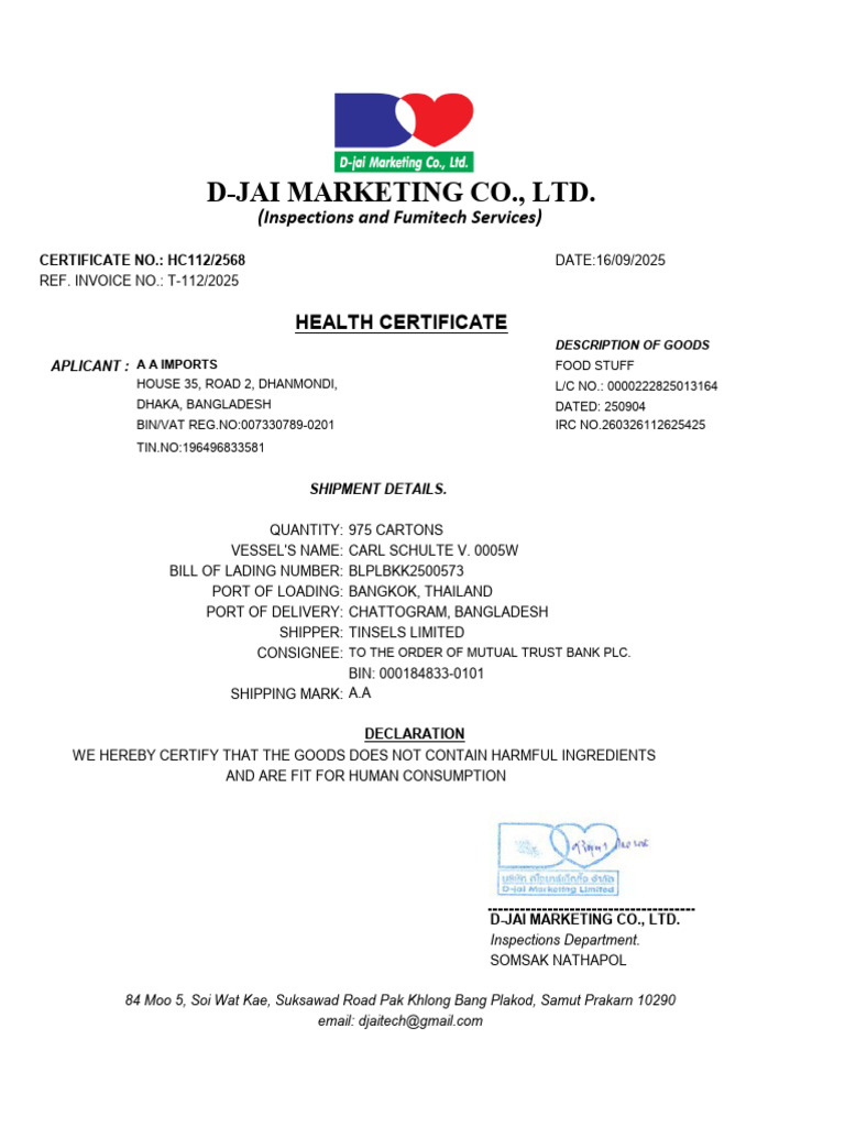 Health & Radiation Certificate | PDF | Cargo | Nuclear Safety And Security