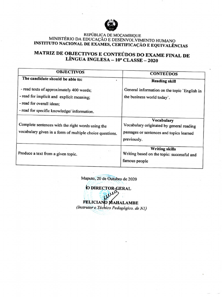 Matriz Inglês 10 CL | PDF