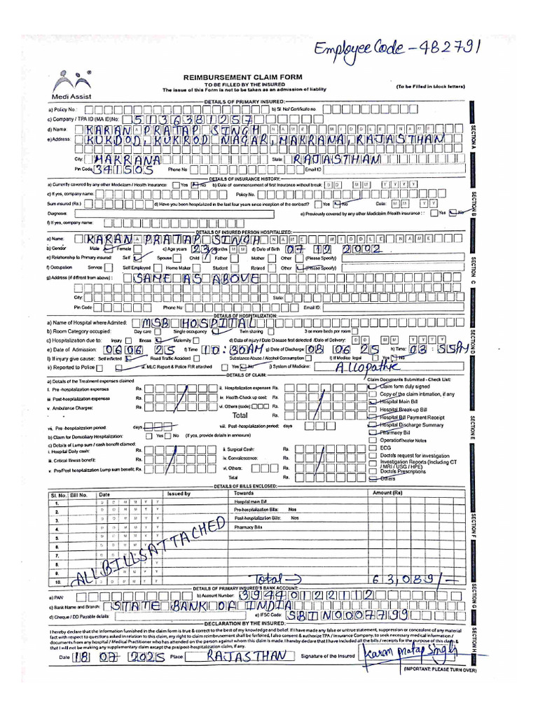 Karan Pratap Singh Final MSB Hospital Medi Assist | PDF