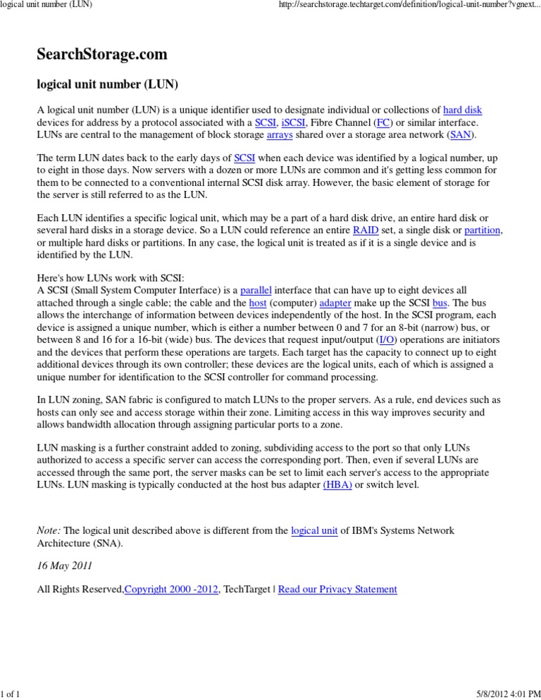 Logical Unit Number (LUN) | PDF | Data | Internet Protocols