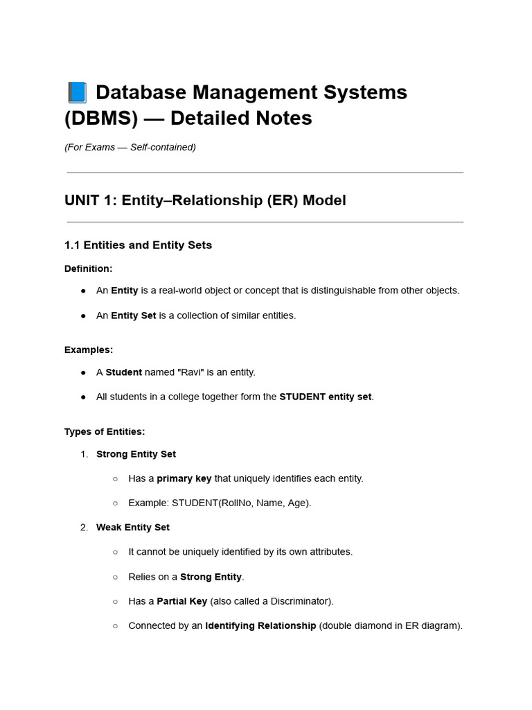 ? Database Management Systems (DBMS) - Detailed Notes | PDF ...