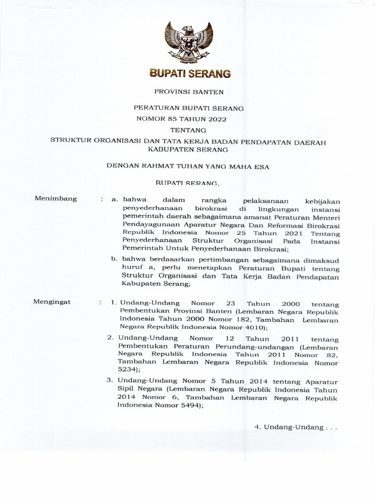 Perbup Sotk Badan Pendapatan Daerah | PDF
