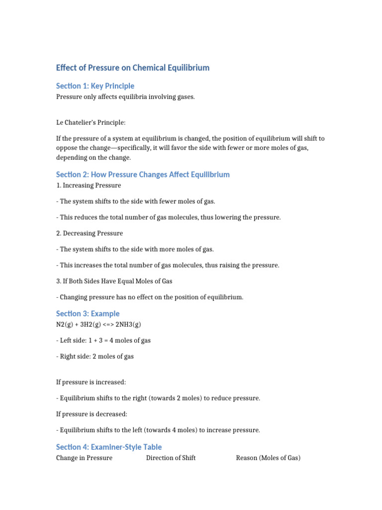 Effect of Pressure On Chemical Equilibrium | PDF