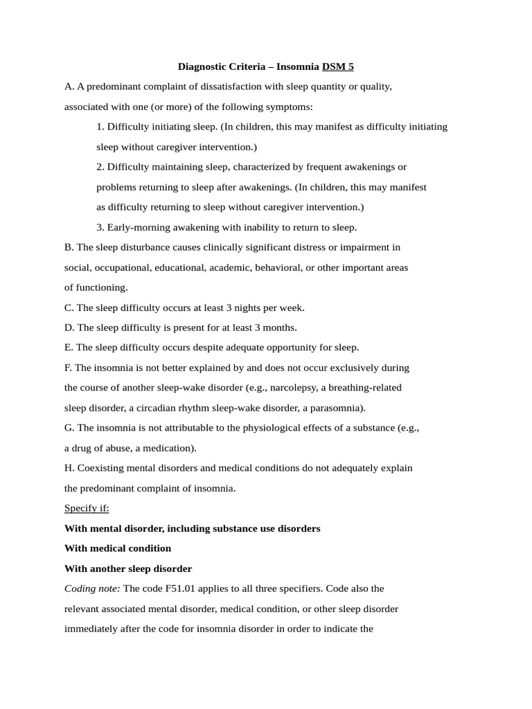 DSM-5 Insomnia Diagnosis Criteria | PDF | Mental Disorder | Sleep Disorder