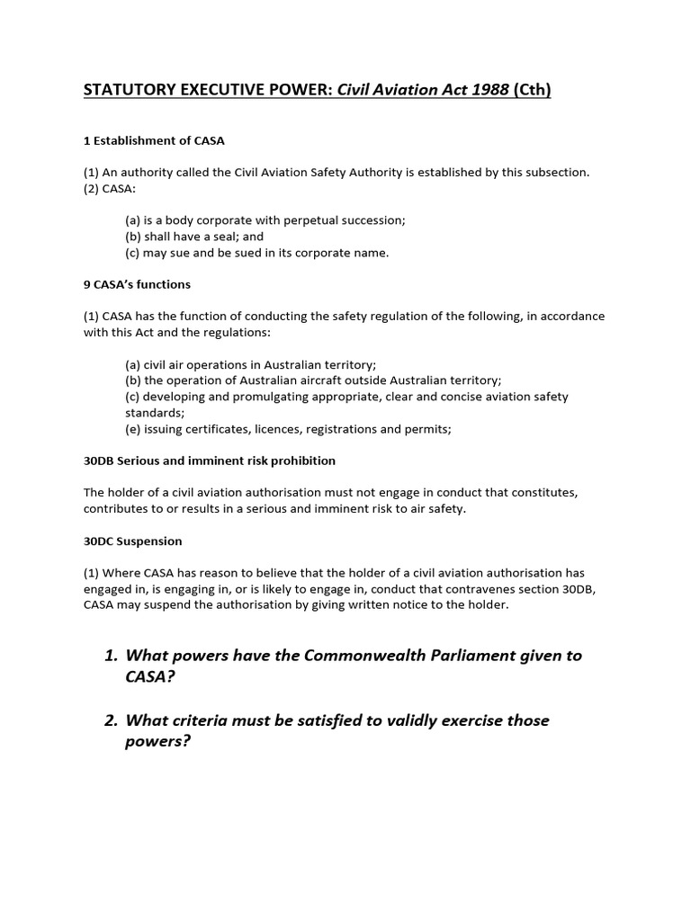 Executive Power Example Civil Aviation Act | PDF