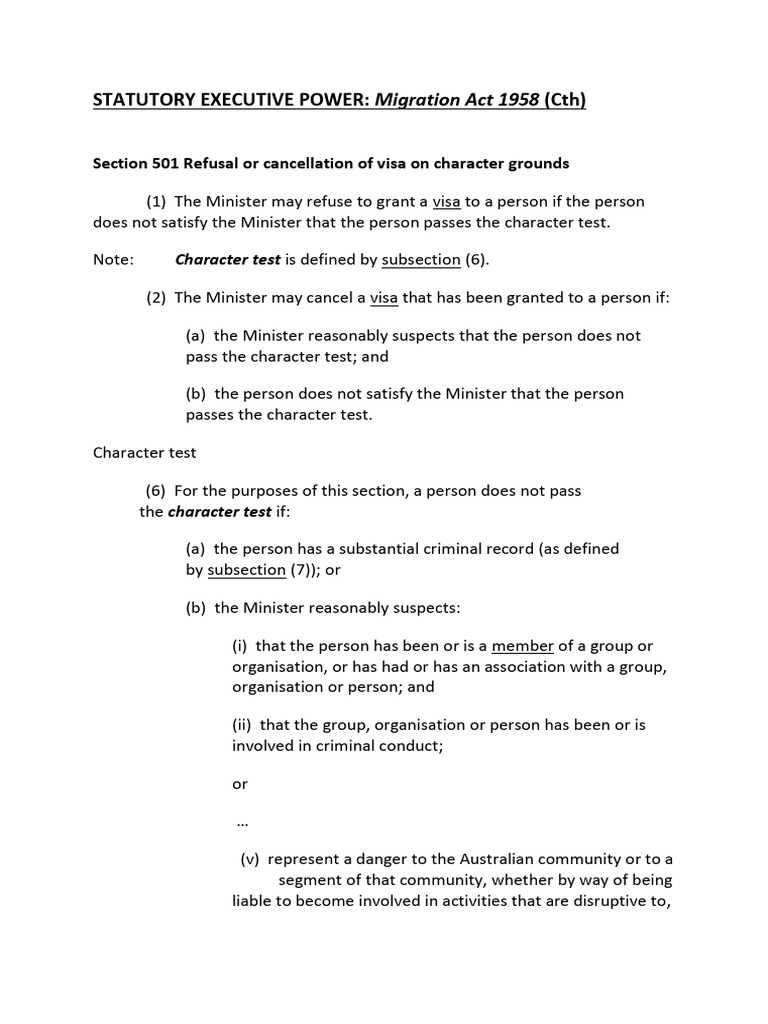 Executive Power Example - Migration Act | PDF