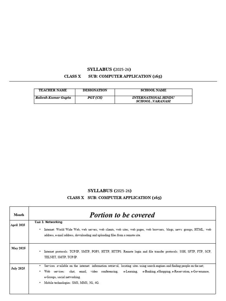 Class X Computer Application Syllabus 2025-26 | PDF | World Wide Web ...