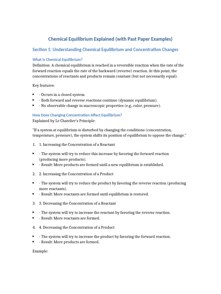 Chemical_Equilibrium_Explained_with_Past_Paper_Examples | PDF ...